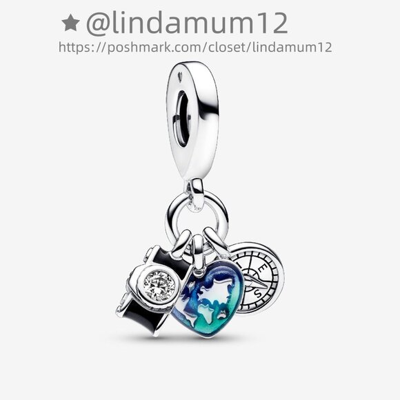 Pandora | Jewelry | Pandora Camera Heart Compass Triple Dangle Charm ...